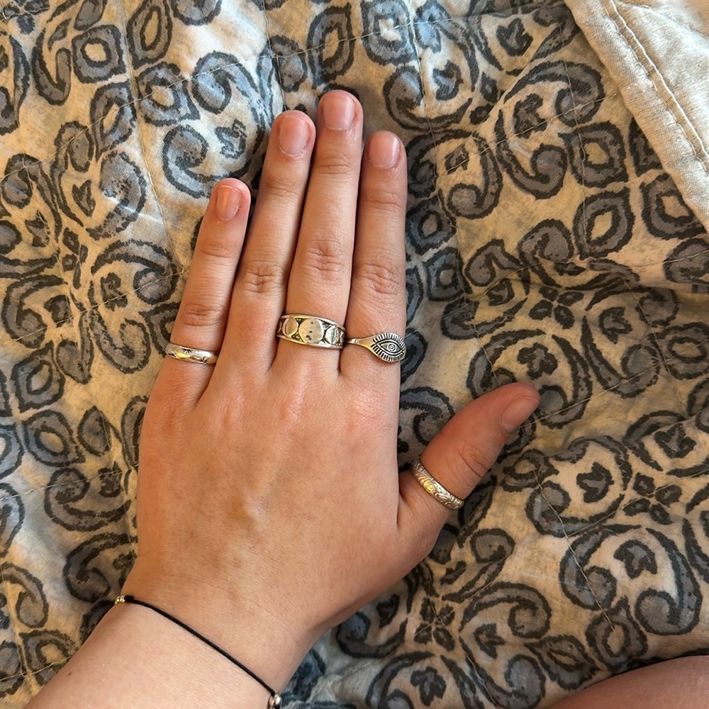 Sterling Silver Moon Phase Ring - Gem